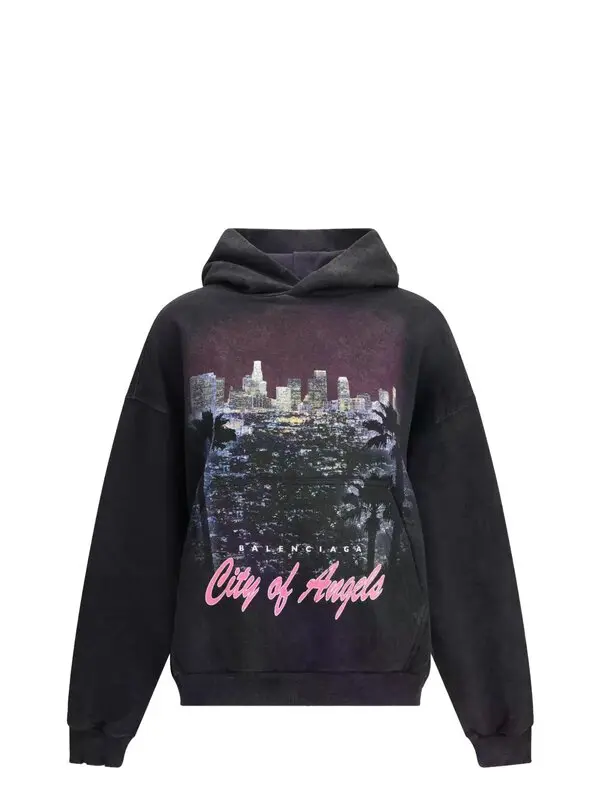 Balenciaga Cityscape Printed Hoodie - Black