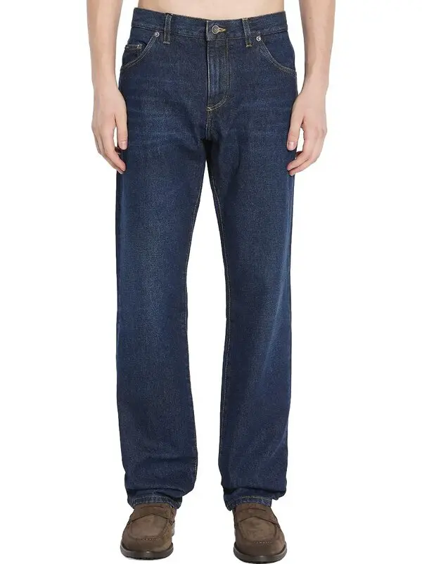 Dolce & Gabbana Denim Pants With Plaque - Blue
