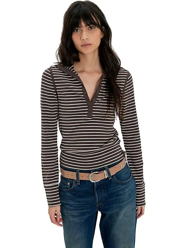 Free People We The Free Lake Stripe Henley - Chocolate Combo