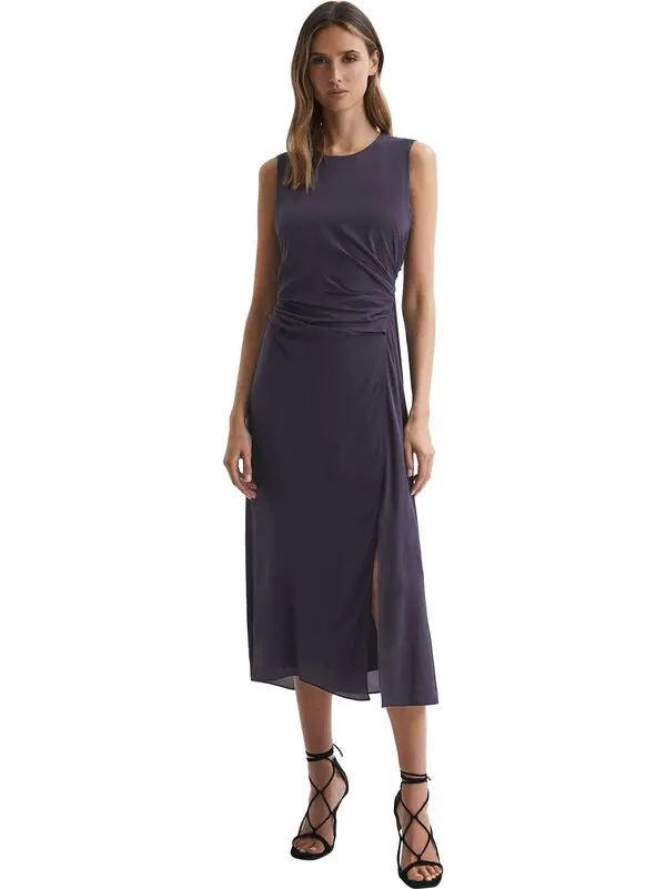 REISS Bodycon Ruched Midi Dress - Grape