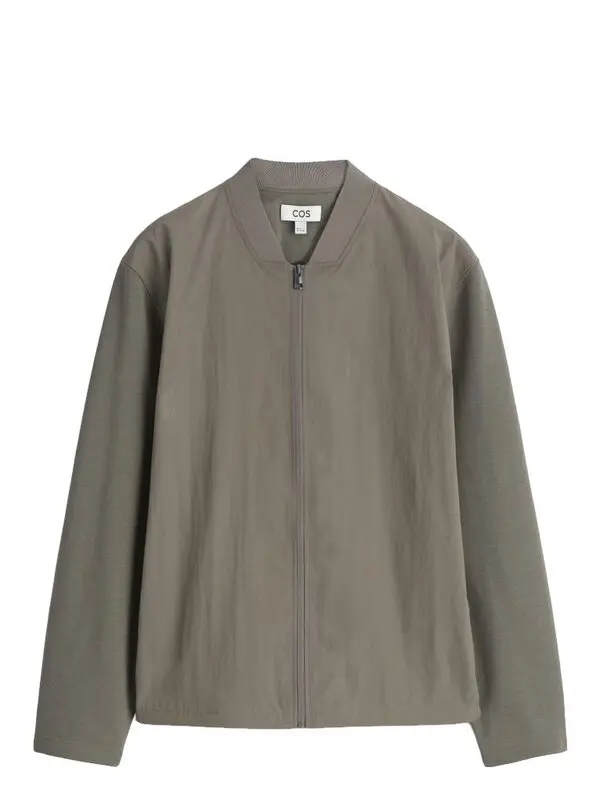 Cos Paneled Bomber Jacket With Band Collar - Gray