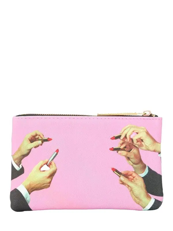 SELETTI Lipstick-print Make-up Bag - Pink