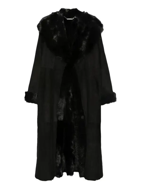 Nour Hammour Marlene Fur-trimmed Suede Coat - Black