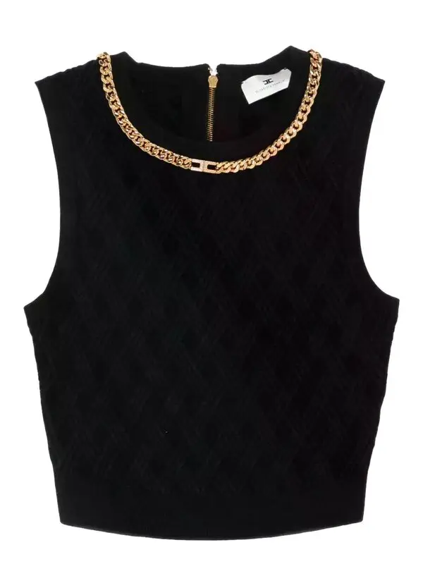 Elisabetta Franchi Chain-embellished Diamond-pattern Crop Top - Black