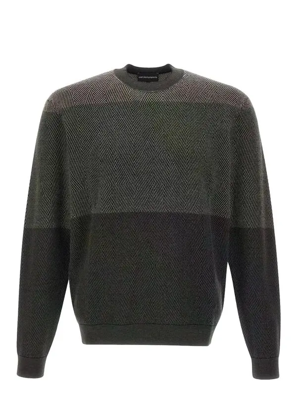 Emporio Armani Diamond-pattern Wool Sweater - Grey