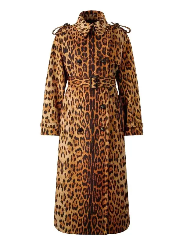 Roberto Cavalli Jaguar-print Belted Trench Coat - Brown