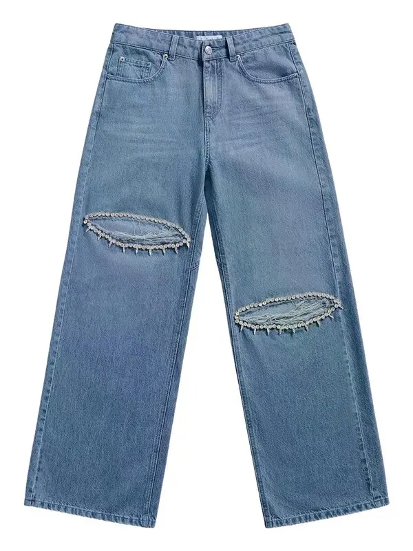 AREA Crystal-embellished Pocket Jeans - Blue