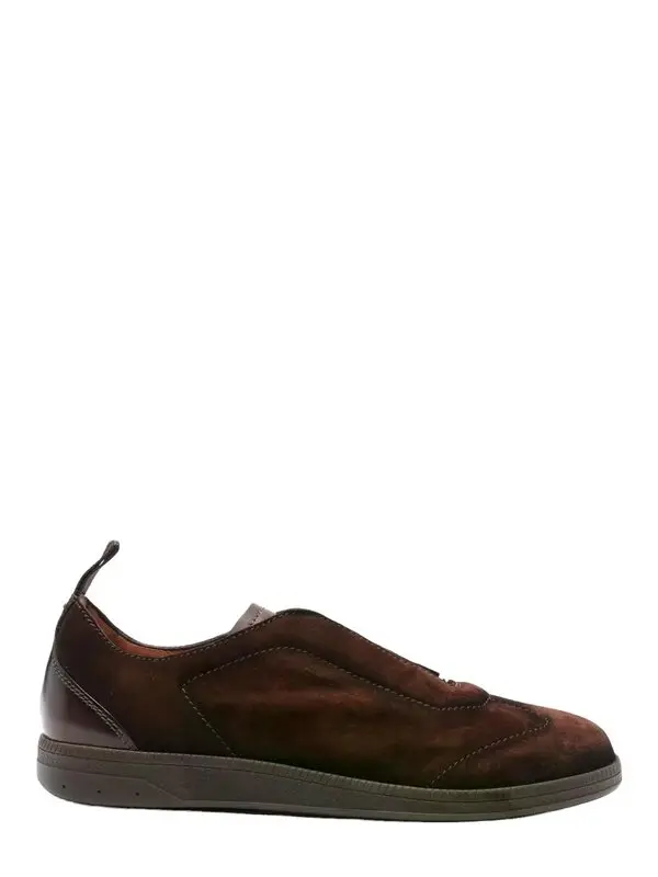 Santoni Suede And Leather Sneakers - Brown