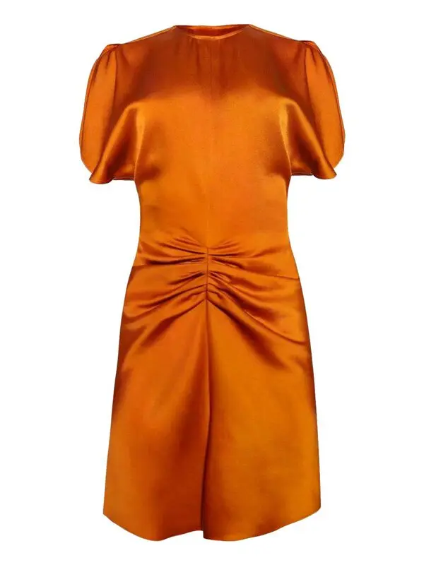 Victoria Beckham Gathered Puff-sleeve Mini Dress - Orange