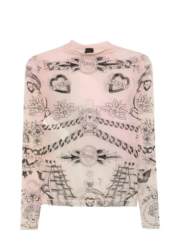 Pinko Graphic-print Mesh Top - Neutrals