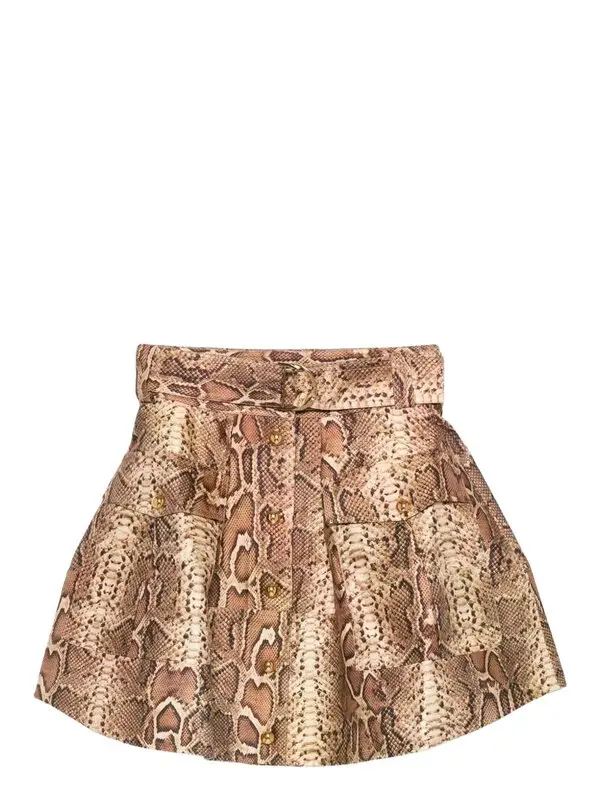 Zimmermann Snakeskin-effect Belted Skirt - Brown