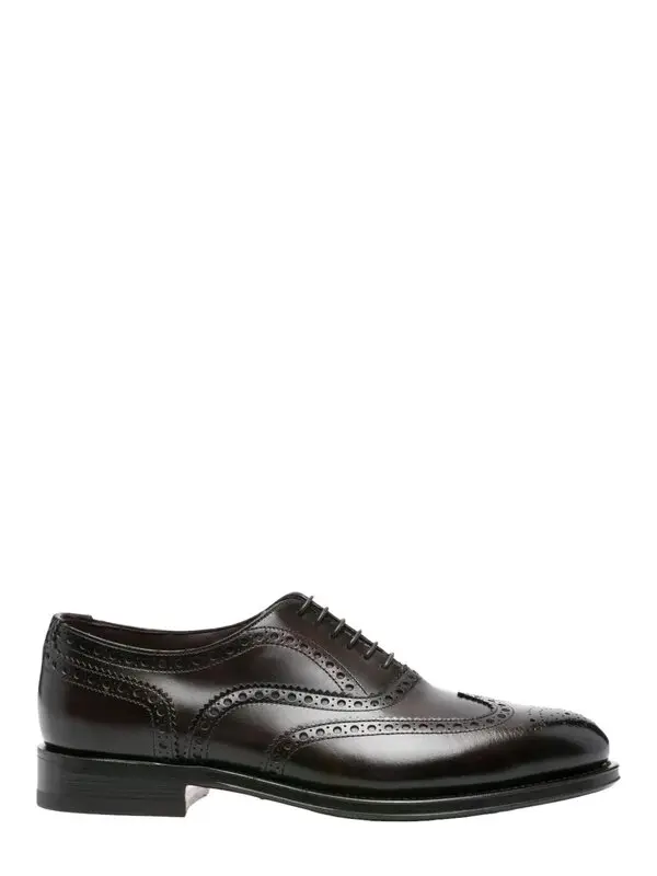 Santoni Leather Brogue Oxford Shoes - Black