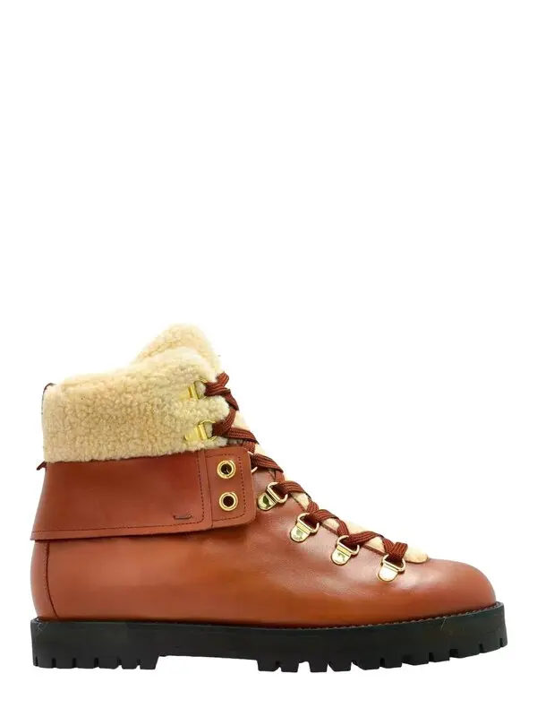 ODISSI Heidi Lace-up Shearling Hiking Boots - Brown
