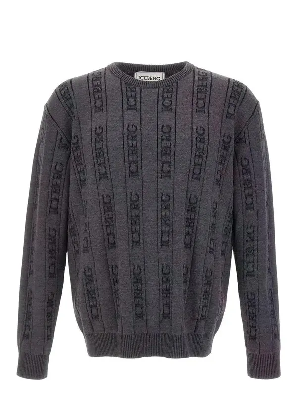 Iceberg Monogram Ribbed Sweater - Grey