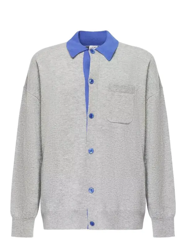 Loewe Polo-neck Wool Cardigan - Grey