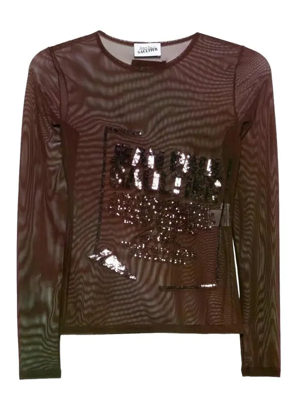 Jean Paul Gaultier Sequin-embellished Mesh Top - Brown