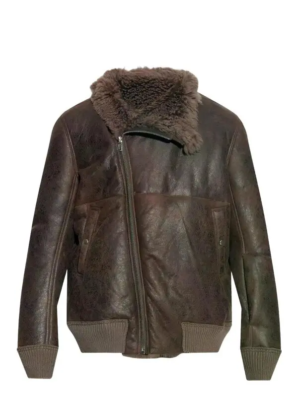 Rick Owens Shearling-collared Zip-front Jacket - Brown