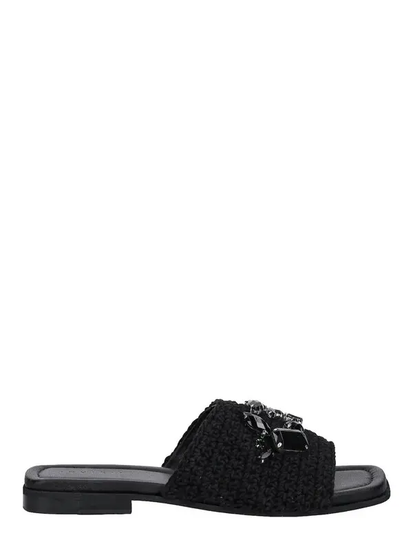 Inuikii Knitted Embellished Flat Sandals - Black