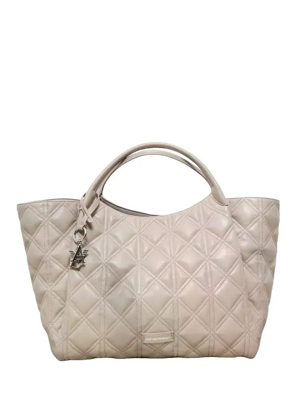 Emporio Armani Diamond-pattern Tote Bag With Logo Charm - Neutrals