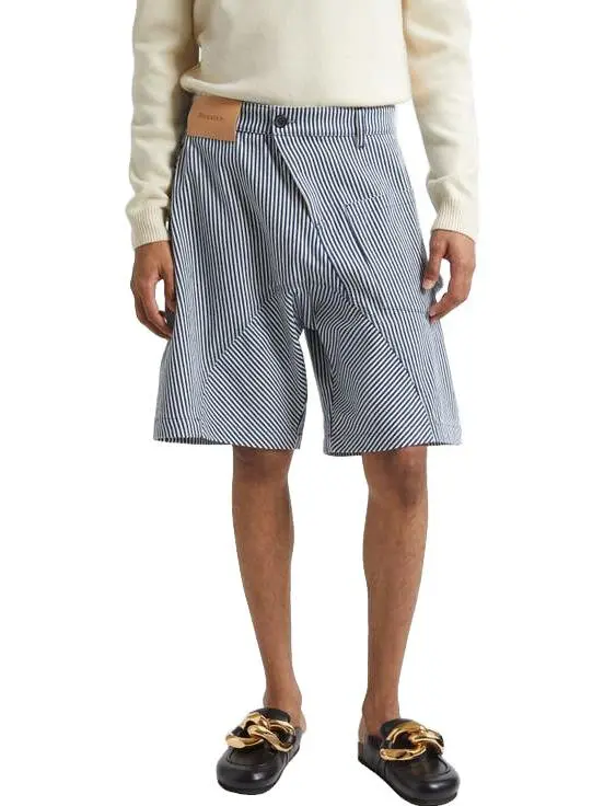 JW Anderson Twisted Workwear Stripe Shorts - Off White/navy