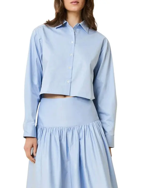 Solid & Striped The Cropped Avril Button-up Shirt - Open Water