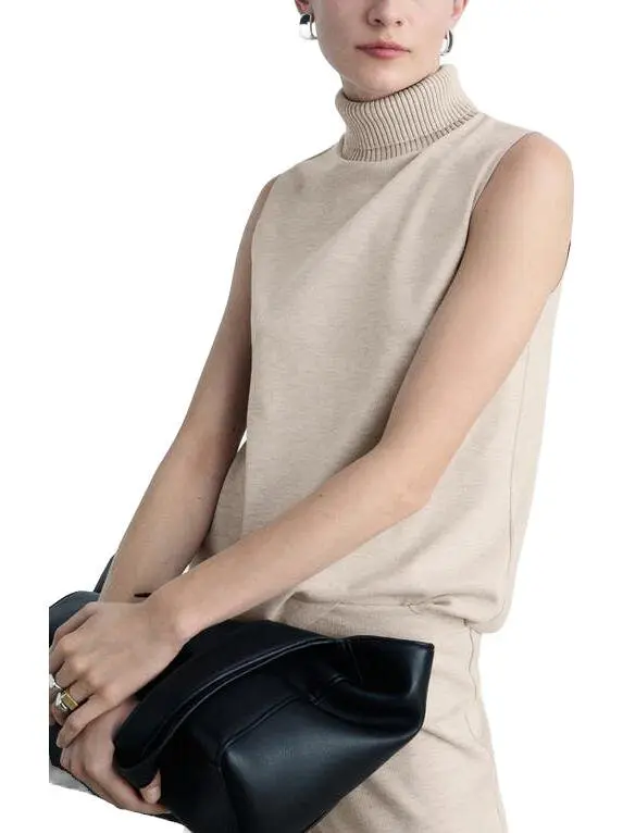 Mango Sleeveless Turtleneck Sweater - Beige