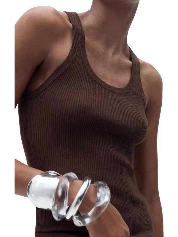 Mango Ribbed Knit Sweater Tank - Chocolate