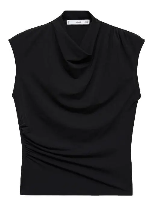 Mango Drape Neck Knit Tank - Black