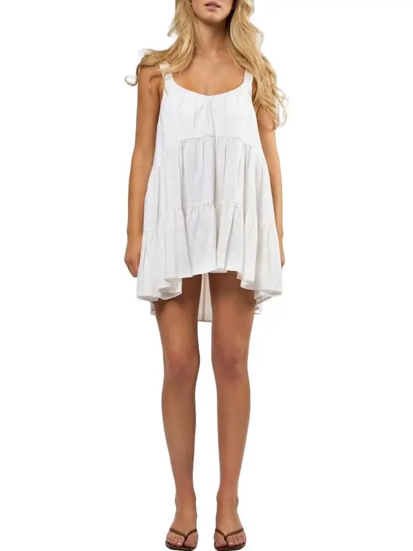 VIENS AVEC MOI Linen-blend Babydoll Mini Sundress - White