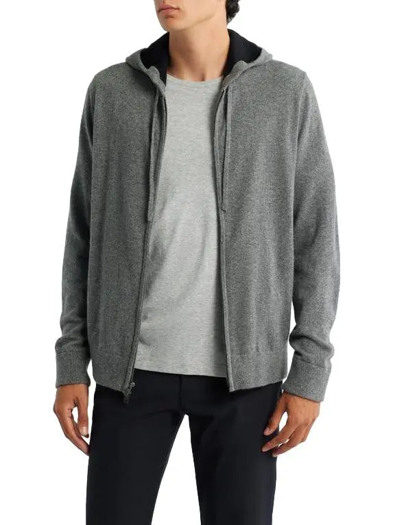 Vince Cashmere Zip Hoodie Sweater - Medium Heather Grey/black