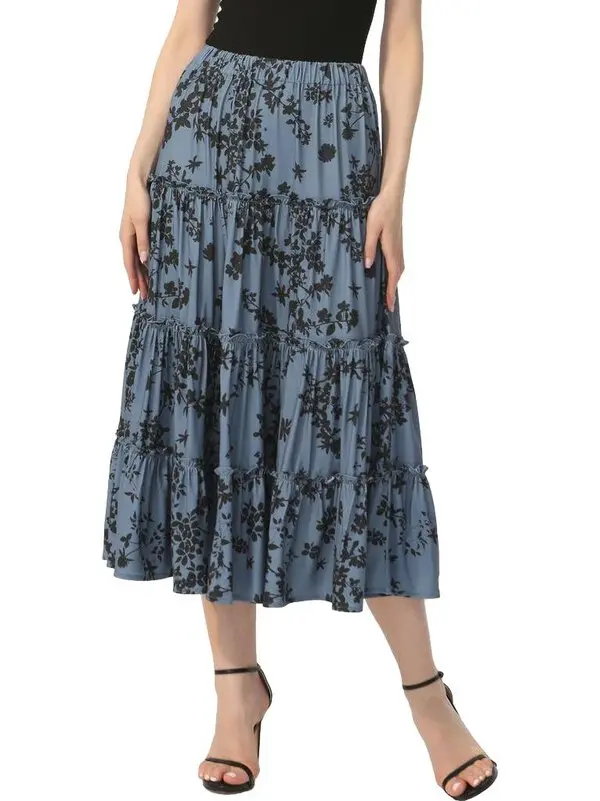 KIMI + KAI Tiered Ruffle Midi Skirt - Navy