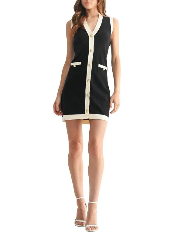 QUINCY MAE Button-up Mini Sweater Dress - Black/cream