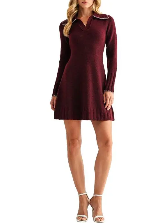 QUINCY MAE Whip Stitch Polo Sweater Dress - Burgundy