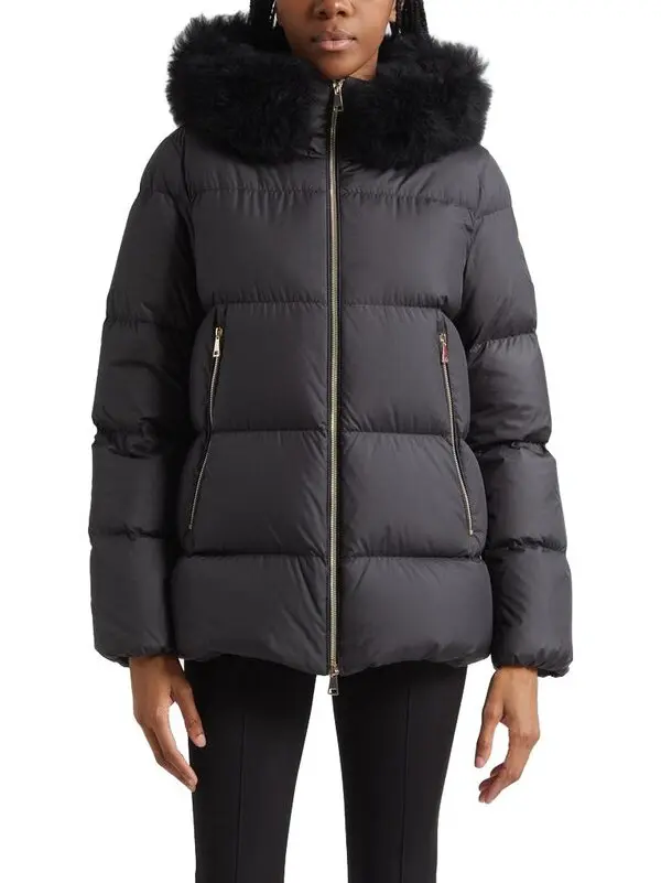 Moncler Laichefur Down Hooded Jacket With Removable Genuine Shearling Trim - Black
