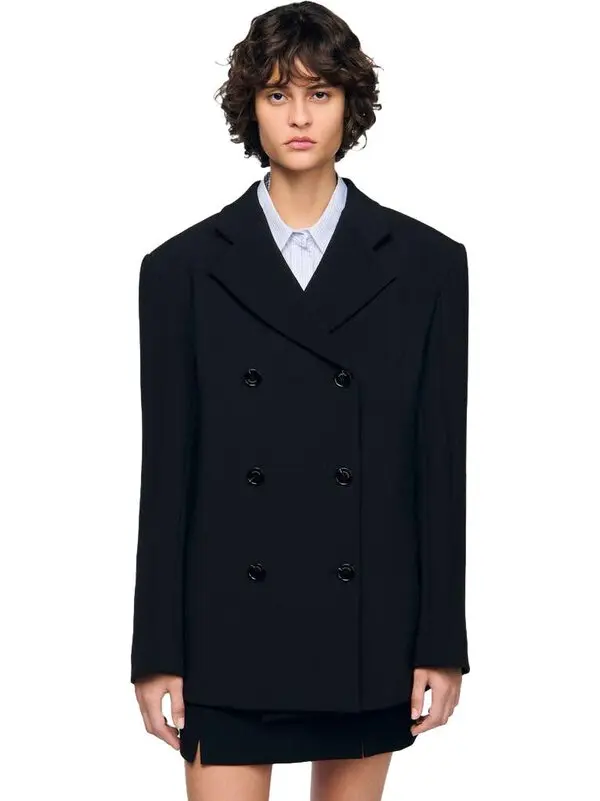 Sandro Crossed Tailored Jacket - Black