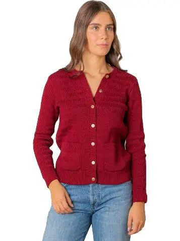 HOPE & HENRY Organic Chevron Stitch Cardigan Sweater - Dark Red Chevron
