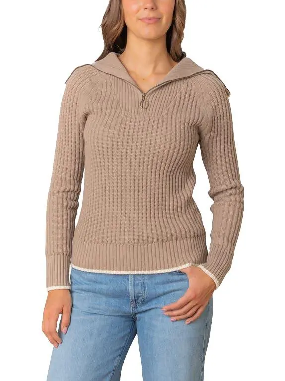 HOPE & HENRY Organic Raglan Half Zip Sweater - Taupe Heather