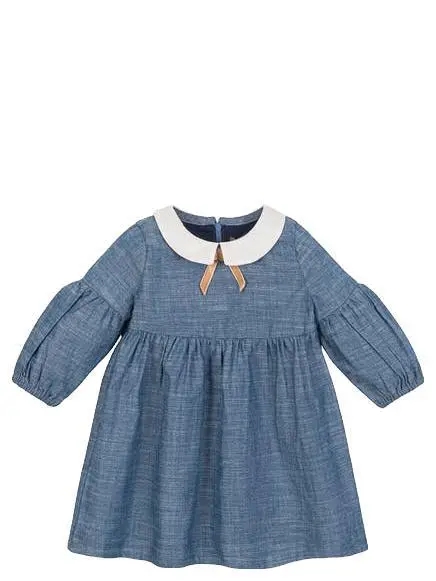 HOPE & HENRY Organic Empire Waist Chambray Dress - Blue Chambray