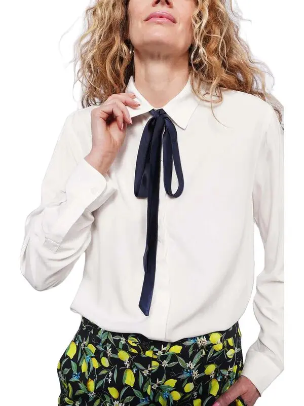 WILDFANG The Empower Long Sleeve Bow Button-up - White/navy