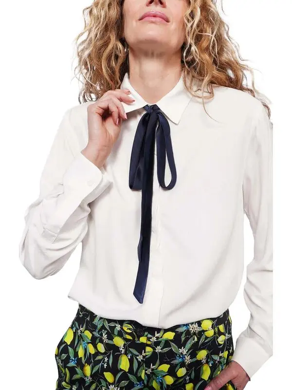 WILDFANG The Empower Long Sleeve Bow Button-up - White/navy
