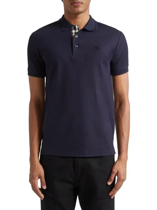 Burberry Eddie Ekd Embroidered Cotton Piqué Polo - Coal Blue