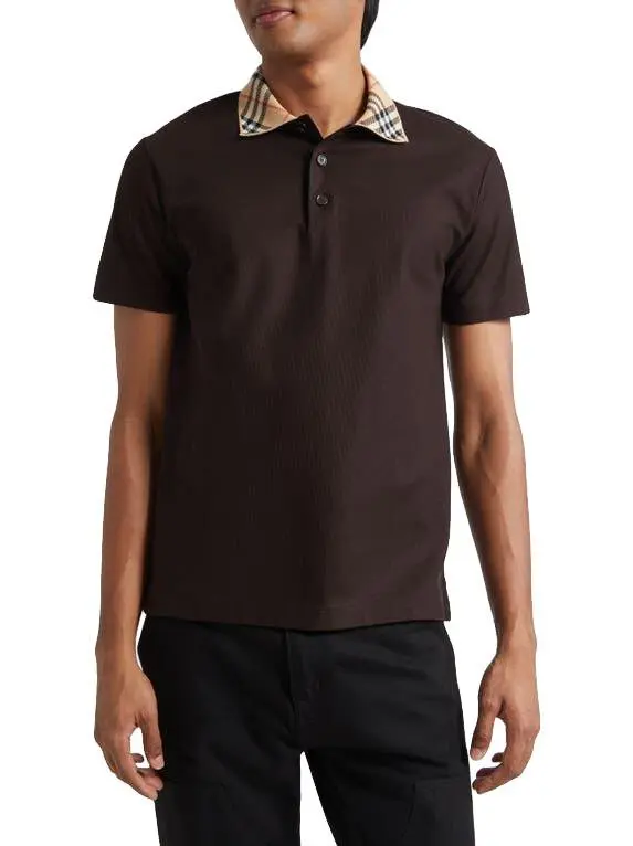 Burberry Evan Check Collar Cotton Piqué Polo - Clove Brown