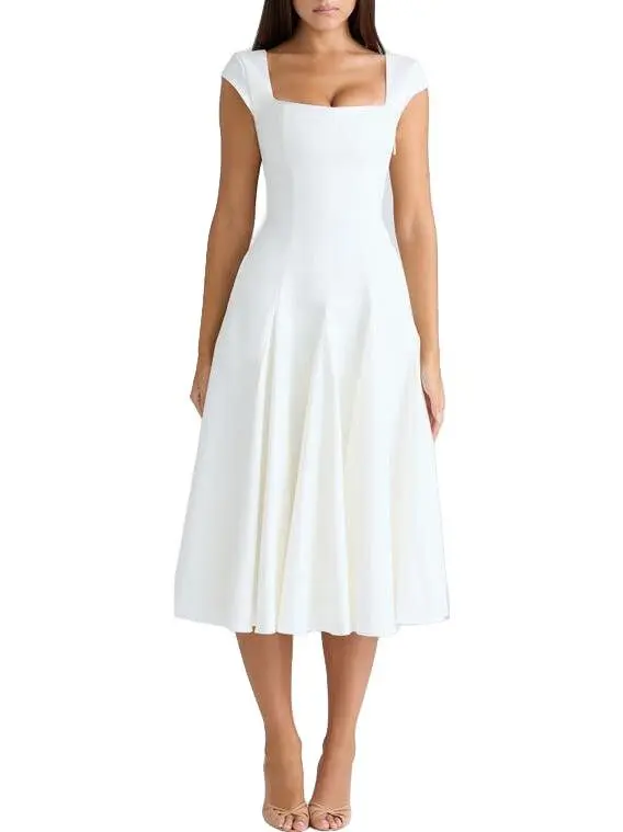 House Of Cb Raisa Square Neck Twill Midi Dress - White
