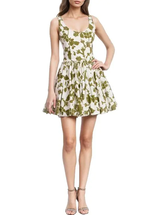 Badgley Mischka Floral Cotton Fit & Flare Minidress - Green Multi