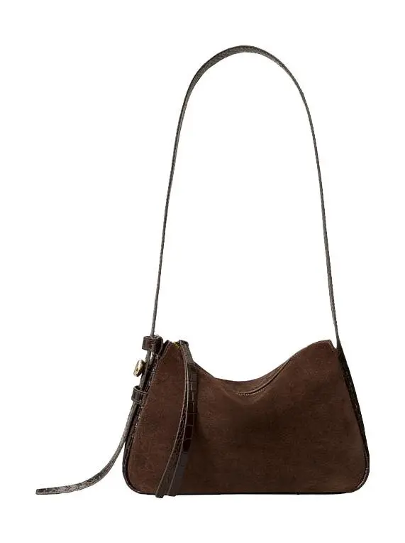 Tory Burch Romy Suede Shoulder Bag - Dark Cocoa