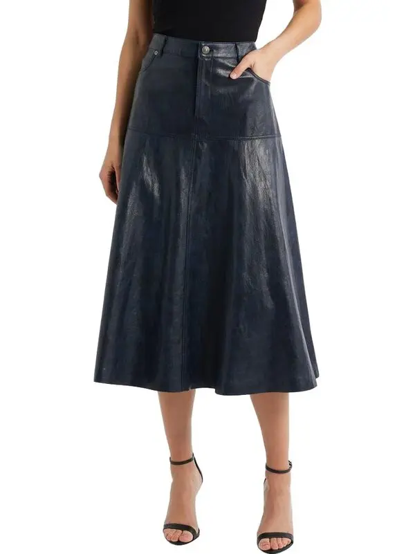Kobi Halperin Rhea Faux Leather Midi Skirt - Navy