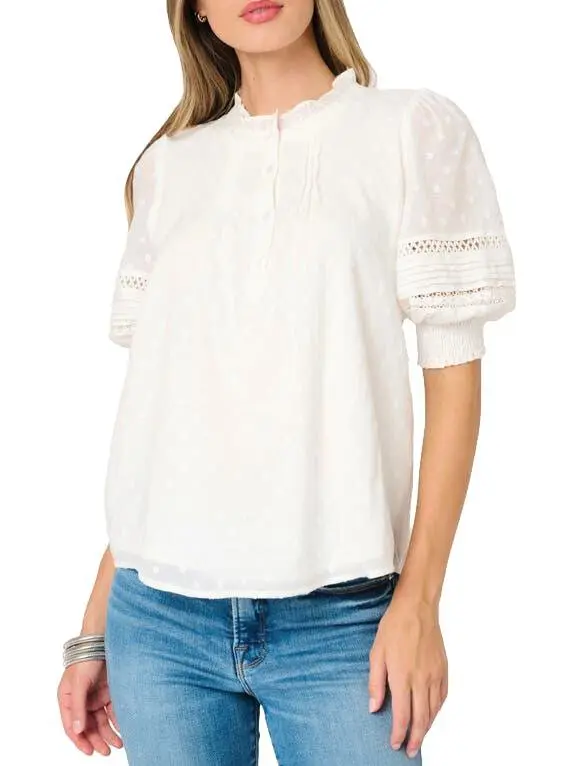 GIBSONLOOK Dianthus Puff Sleeve Cotton Top - White