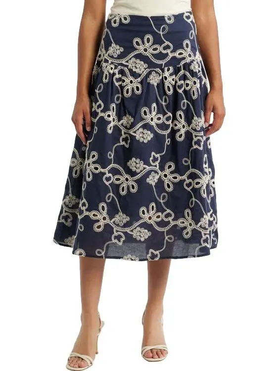CECE DUPRAZ Embroidered Flounce Cotton Skirt - Night Shade