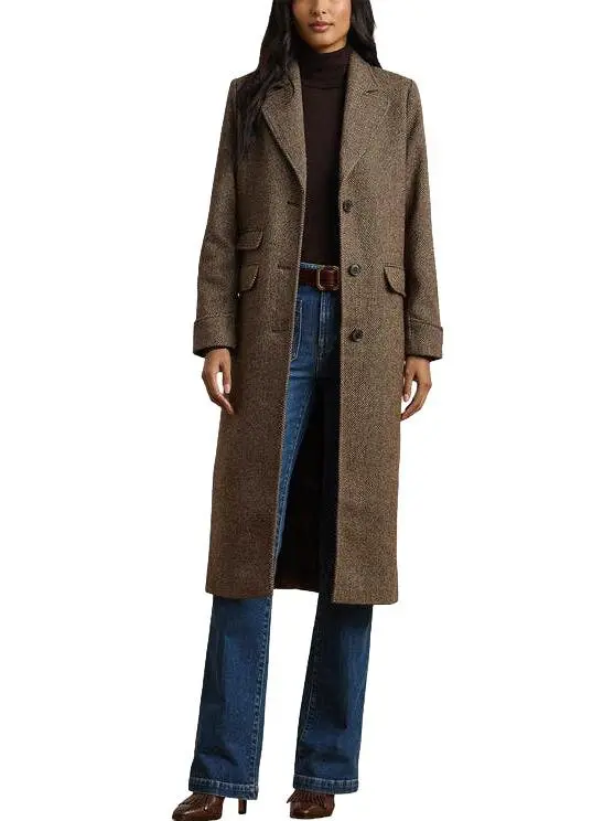 Ralph Lauren Longline Herringbone Wool-blend Reefer Coat - Brown Broken Twill