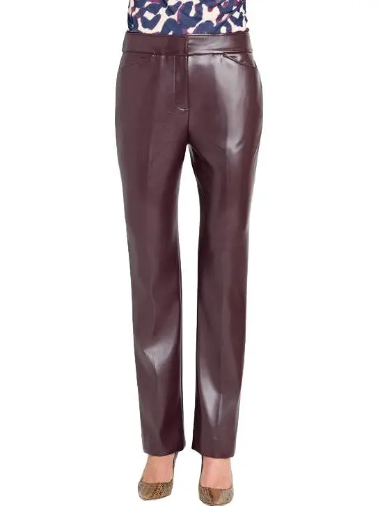 TAHARI ASL Faux Leather Pants - Plum